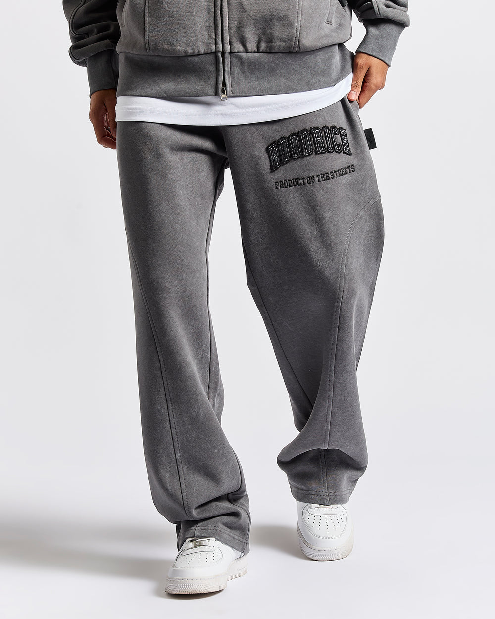 Cursed Oversized Wide Leg Jogger - Grey Wash/Black